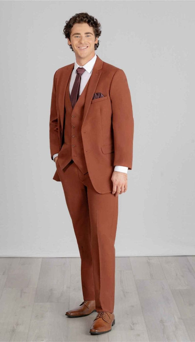 Trim Fit 3 Piece Suit Rust – Wedding Shoppe
